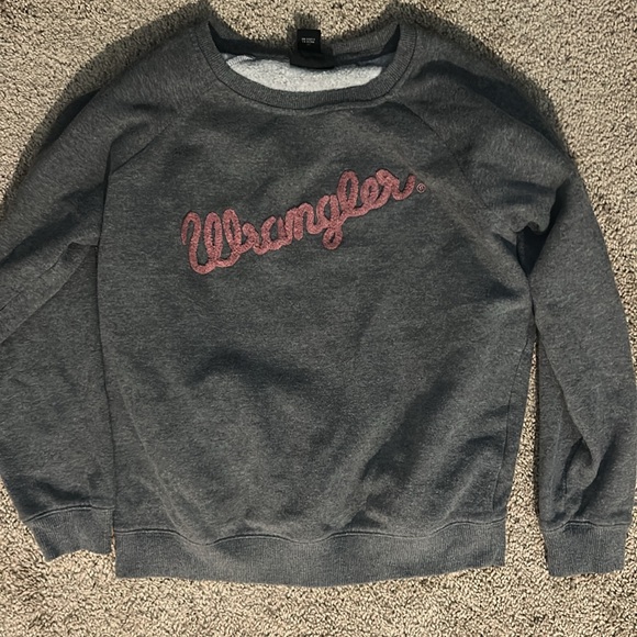 Wrangler | Tops | Wrangler Charcoal Sweatshirt With Pink Script | Poshmark